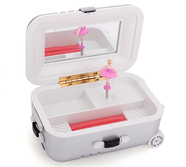 Rolling Suitcase Mirror Music Box