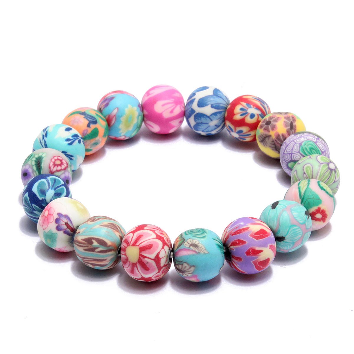 Colorful Flower Beads Polymer Clay Stretch Bracelet Women Jewelry