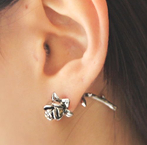 Pair 3D Rose Flower Stud Fake Gauge Earrings - Cool Rock Punk Metal ...