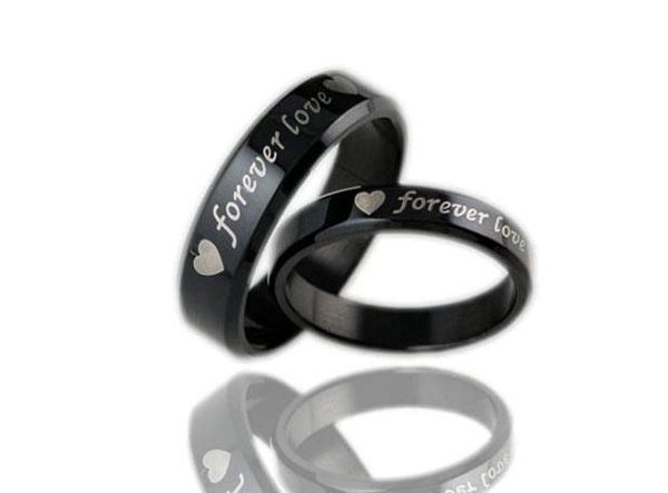 Set of Tungsten Carbide ♥ forever love ♥ Couple Promise Rings Band