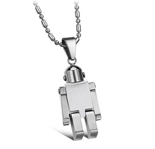 316L Titanium Stainless Steel Mens Robot Pendant Necklace