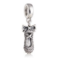 925 Sterling Silver Sparkling Ballet Slipper Dangle Pendant Charm