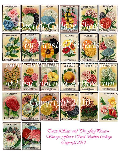 Vintage Flower Seed Packets Collage Sheets - Pick 1 of 2