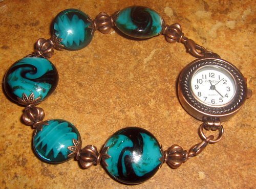 Antique Copper Watch - Interchangeable Beaded Band c12