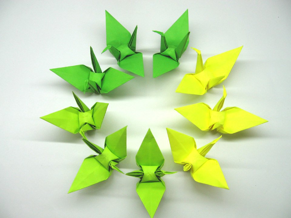 100 LARGE GREEN COLORS ORIGAMI CRANES FOR WEDDING DECORATIONS 6" X 6"