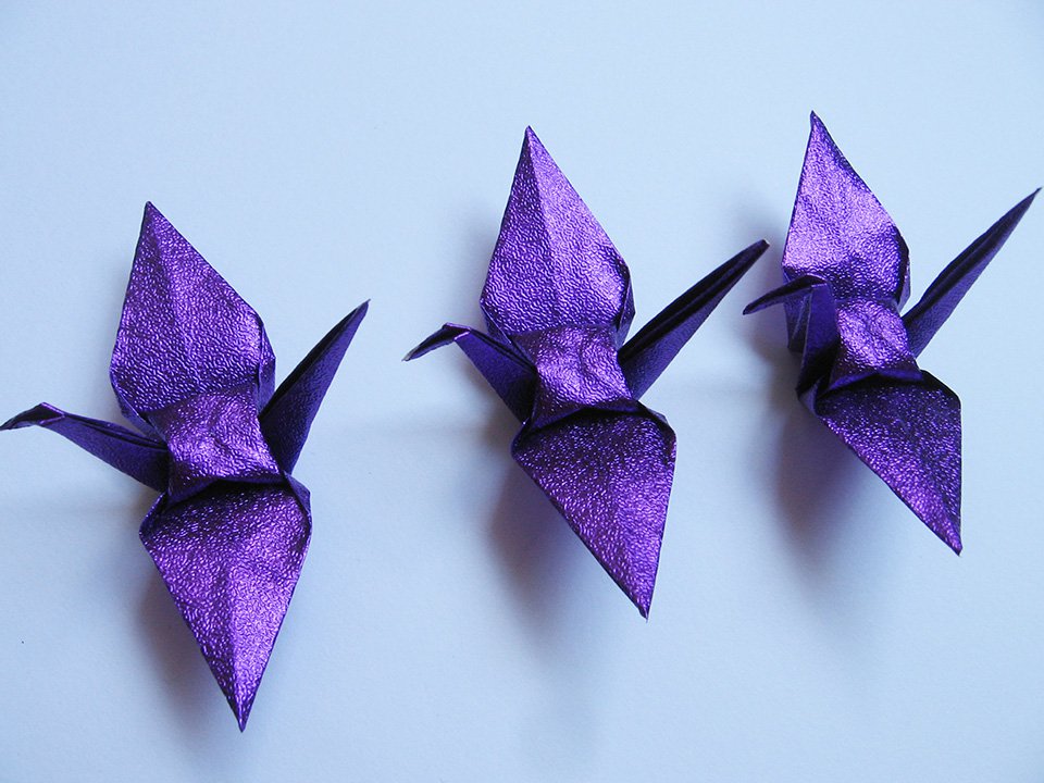 100 SMALL SHINY PURPLE ORIGAMI CRANES FOR WEDDING DECORATIONS 3.5" X 3.5"