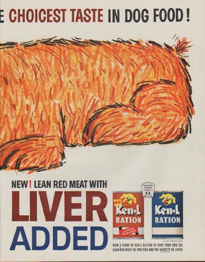 1963 Ken-L Ration Dog Food Ad "Choicest Taste"