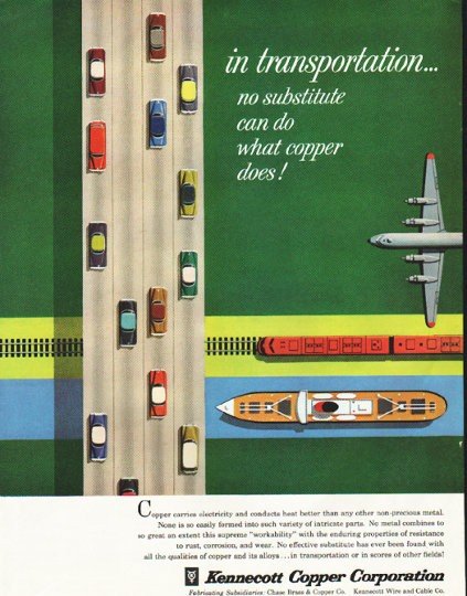 1956 Kennecott Copper Ad "in transportation"