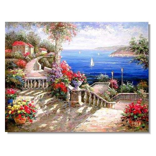 Italian Mediterranean Seascape Old Town Beach-009 Impressionist ...