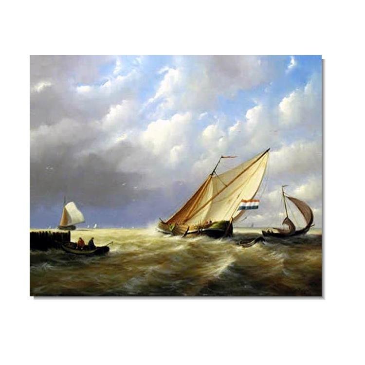 Ocean Seascape Oil Painting on Canvas Sailing Boat Big Waves Ships-098 ...