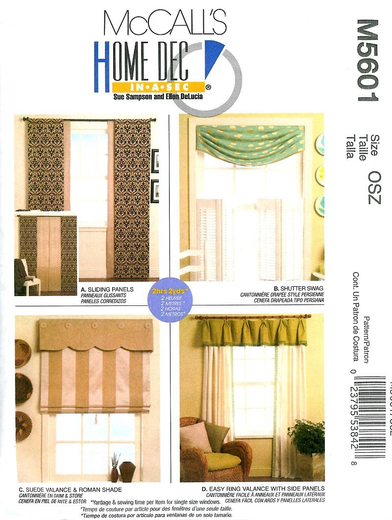 Window Treatments Sewing Pattern Ring Valance Roman Shade Panels Swag ...