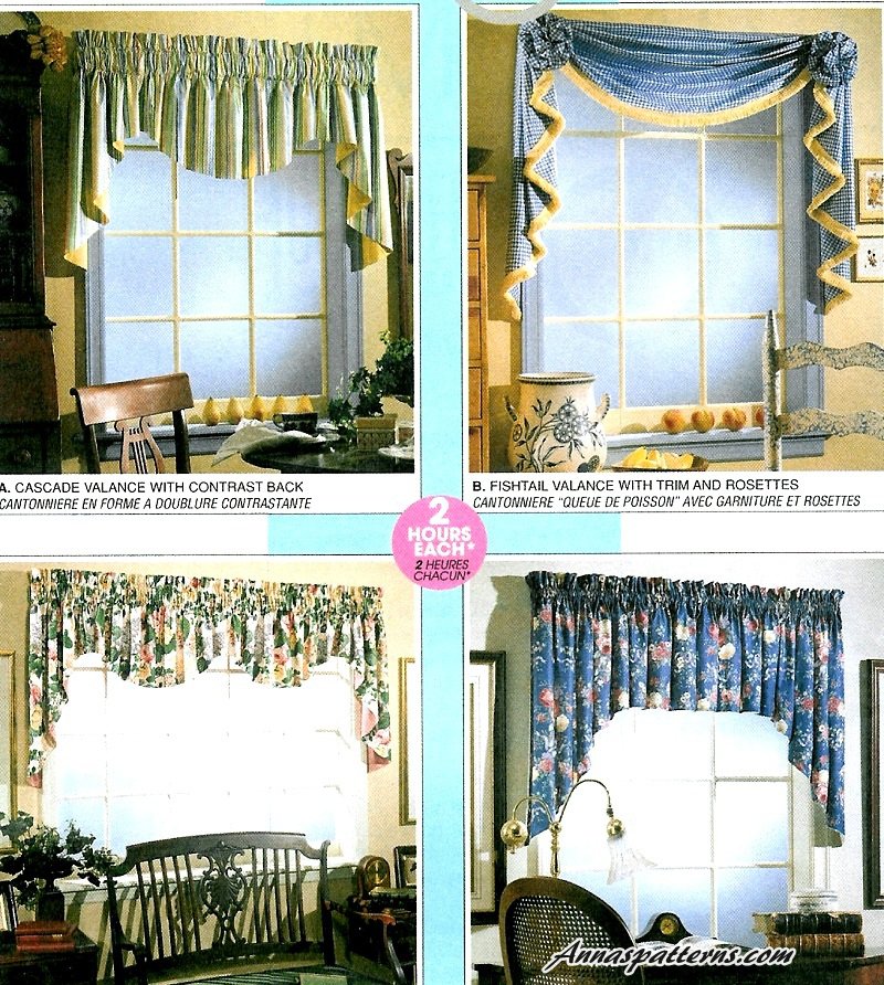 Easy Window Toppers Sewing Pattern Cascade Valance Rosettes Double Swag ...
