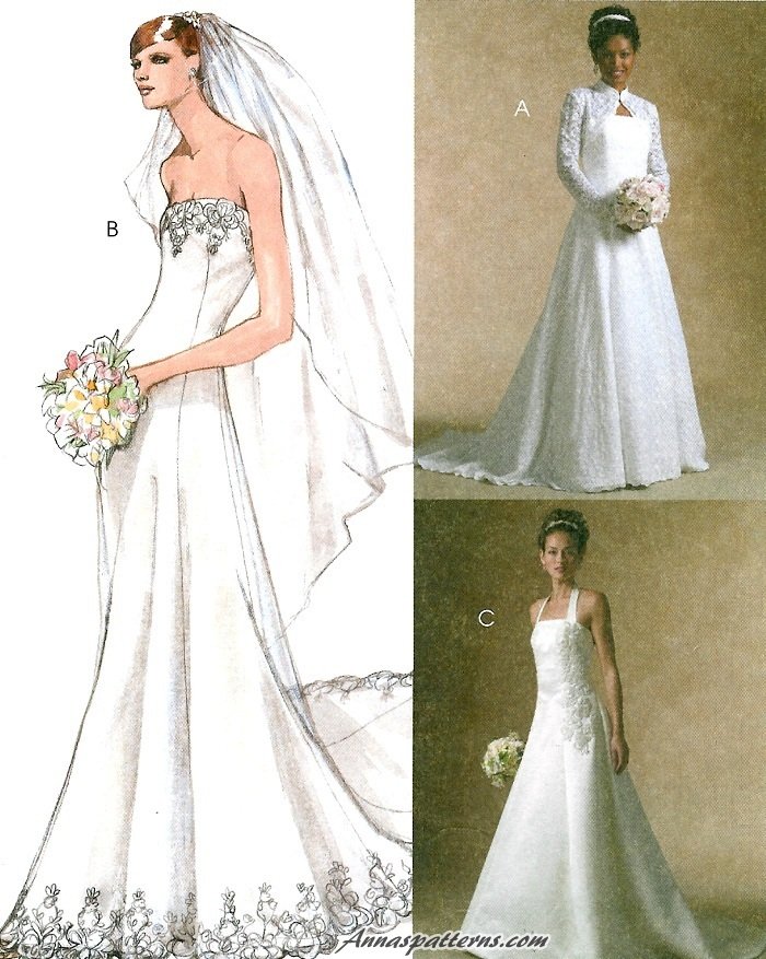 Bridal Wedding Dress Sewing Pattern Shrug Gown Strapless Halter Elegant ...
