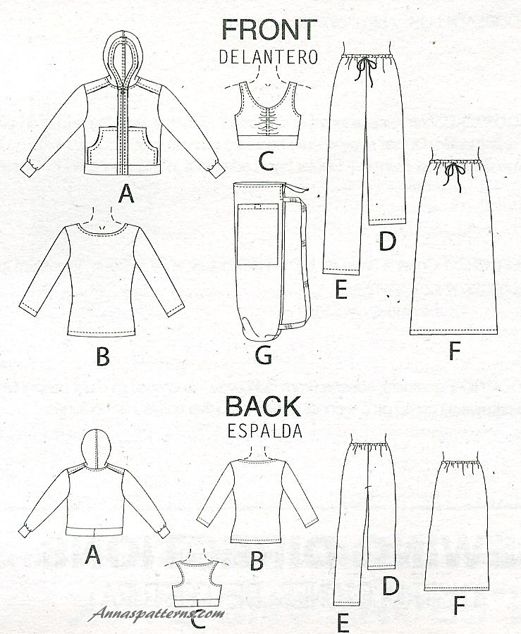 Yoga Pants Spa Jacket Sewing Pattern Workout Sports Bra Skirt Top Coat ...