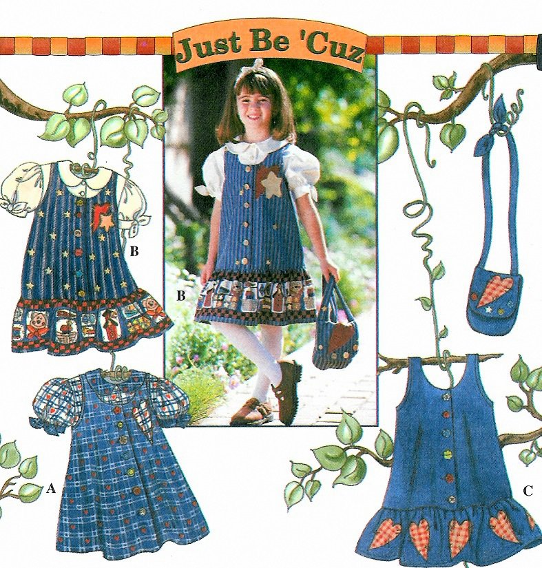 Girls Jumper Dress Sewing Pattern Button Front Ruffle Blouse Heart Star ...