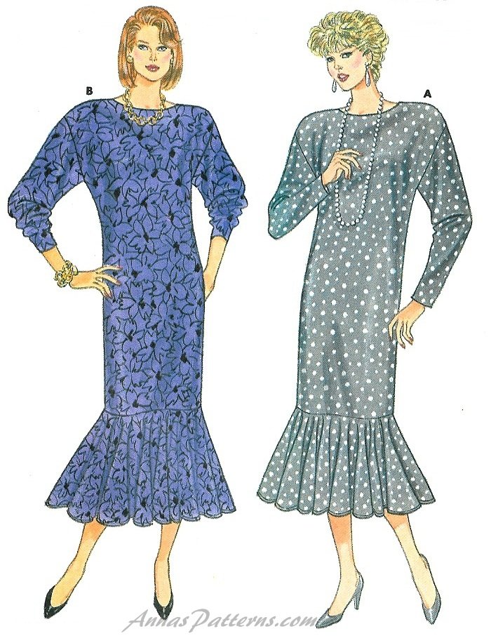 Long Pullover Dress Sewing Pattern Flapper Dolman Sleeves Straight ...