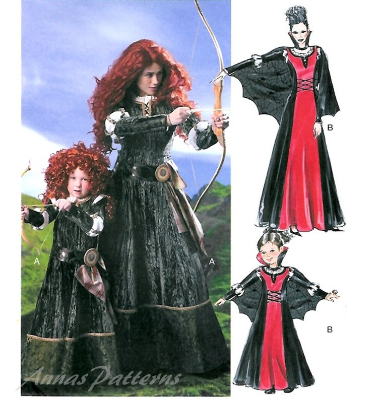 Misses Costume Pattern Gown Renaissance Vampire Princess Dress Merida ...