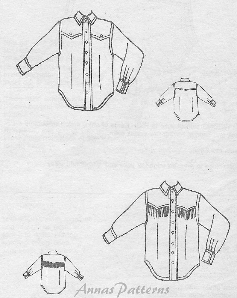 Women's Men's Western Shirt Sewing Pattern Cowboy Cowgirl Rockabilly ...