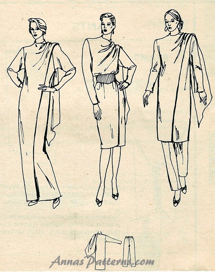 Halston Vintage Sewing Pattern Tunic Top Dress Pants Draped Scarf Sexy ...