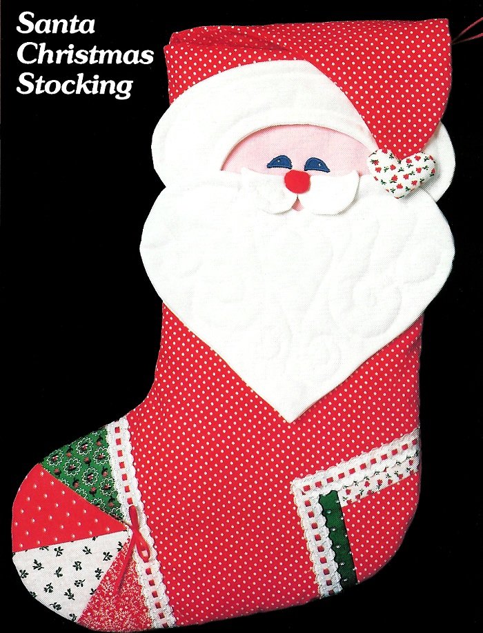 Santa Claus Christmas Stocking Sewing Pattern Patchwork Vintage Holiday ...