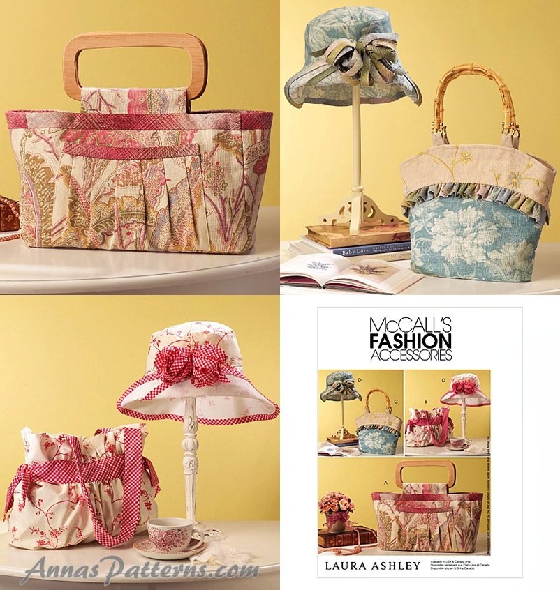 Laura Ashley Handbag Purse Hat Sewing Pattern Floppy Brim Cloche Bucket ...