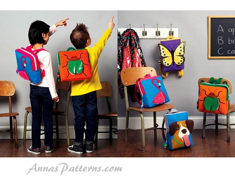 Child Book Bag Backpack Sewing Pattern Beetle Dog Butterfly Flamingo ...