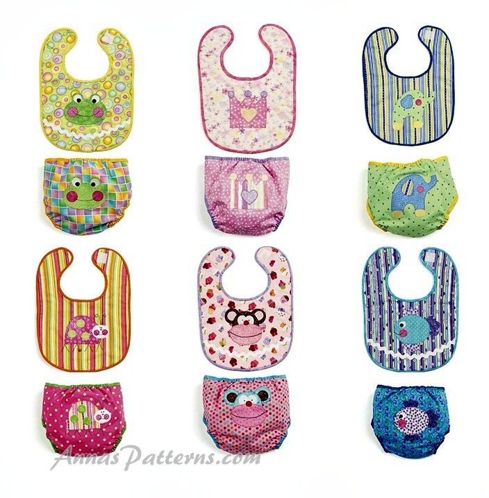 Baby Bibs Diaper Covers Sewing Pattern Princess Fish Ladybug Elephant ...