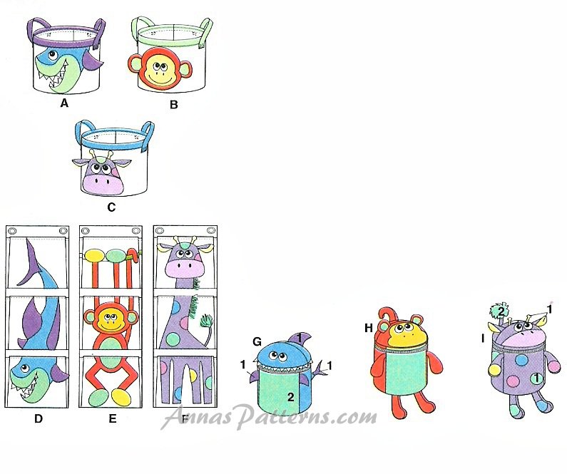 Fun Baskets Children Sew Pattern Wall Hanging Toy Storage Clothes ...