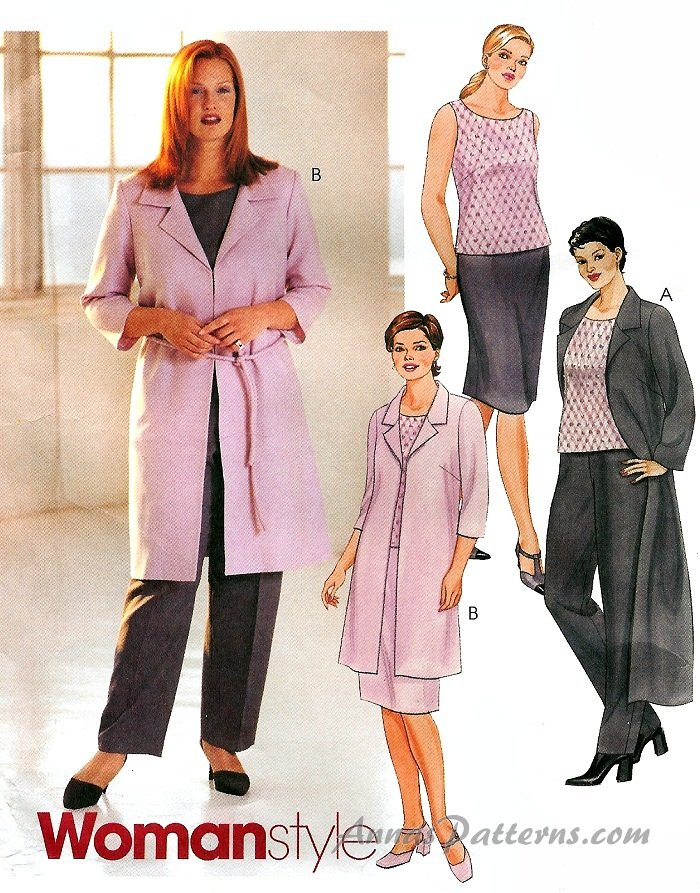 Plus Size Suit Sewing Pattern Pant Skirt Jacket Tank Easy Wardrobe ...