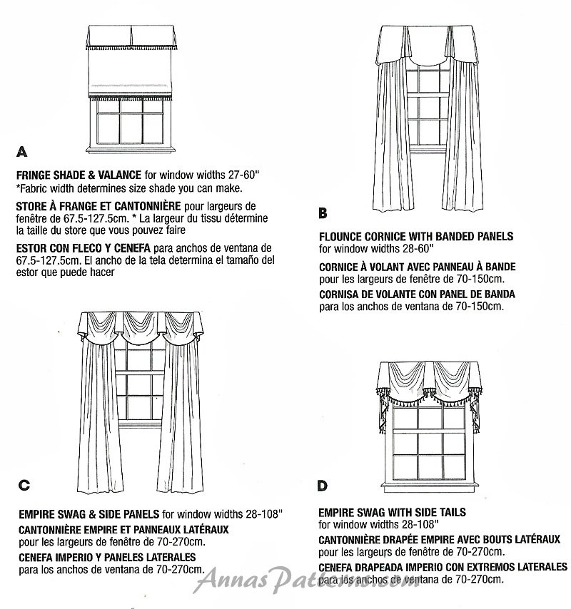 Valance Drapes Sewing Pattern Empire Swag Pull Shade Cornice Panels ...