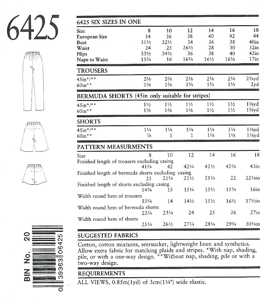 New Look Sewing Pattern Easy Pull On Shorts Pants Capri Bermuda 8-18 6425