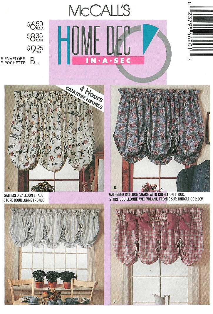 Balloon Valance Shade Sewing Pattern Curtain Window Treatment Topper ...