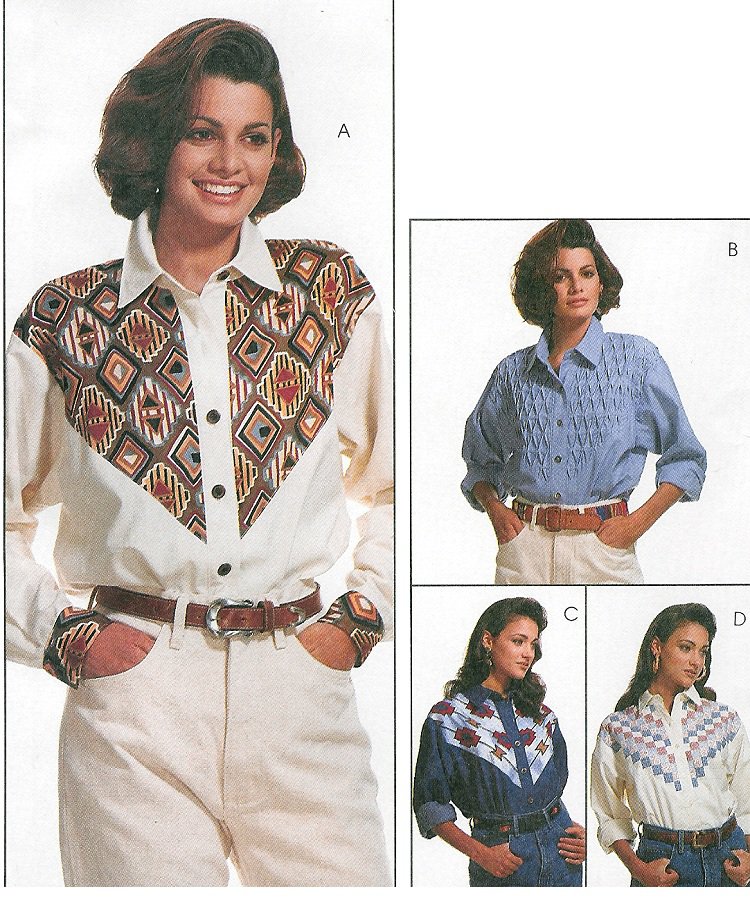 Misses Western Shirt Sewing Pattern Cowgirl Ranch Yoke Button Loose Fit ...