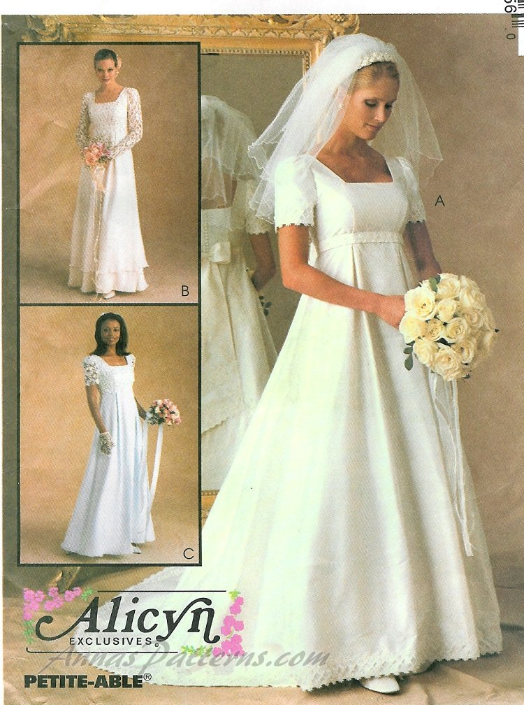 Elegant Wedding Dress Sewing Pattern Empire Bridal Gown Square Neck ...