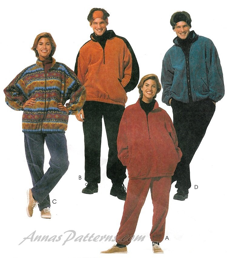Fleece Wear Sewing Pattern Easy Top Jacket Pants Zip Front Pullover Ski ...