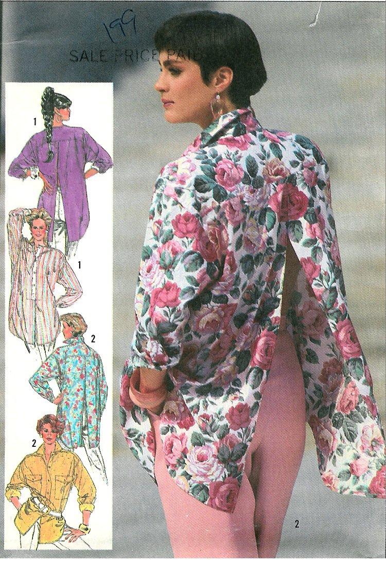 Oversize Shirt Top Sewing Pattern Misses Button Front Back Open Retro ...