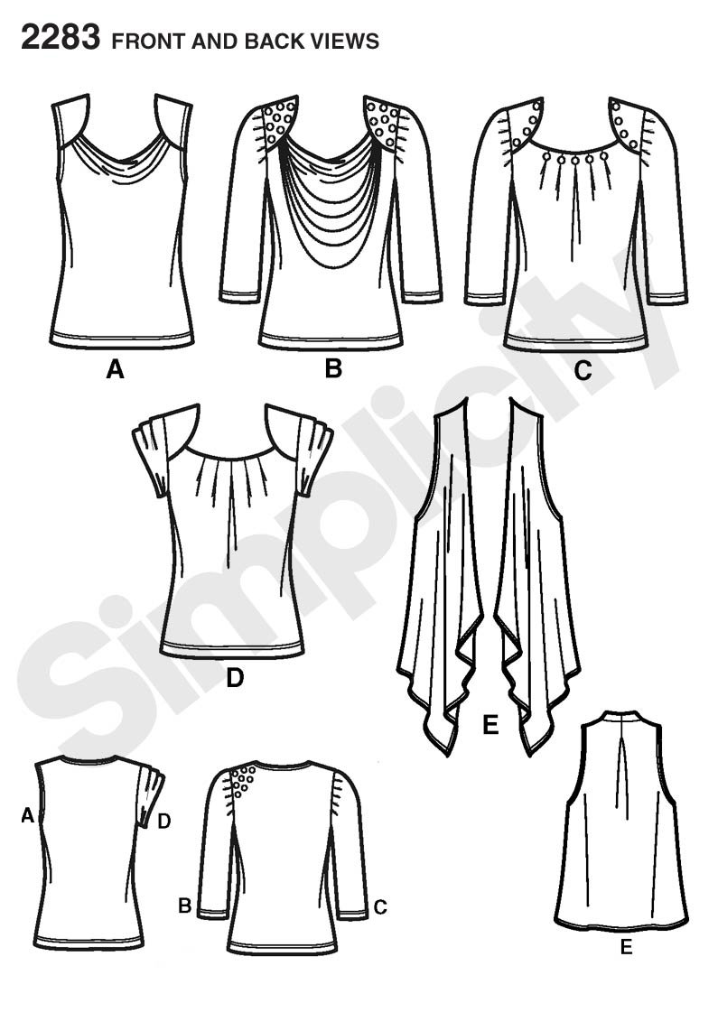 Fashion Top Sewing Pattern Front Yoke Cowl Pleated 3/4 Cap Sleeve Vest ...