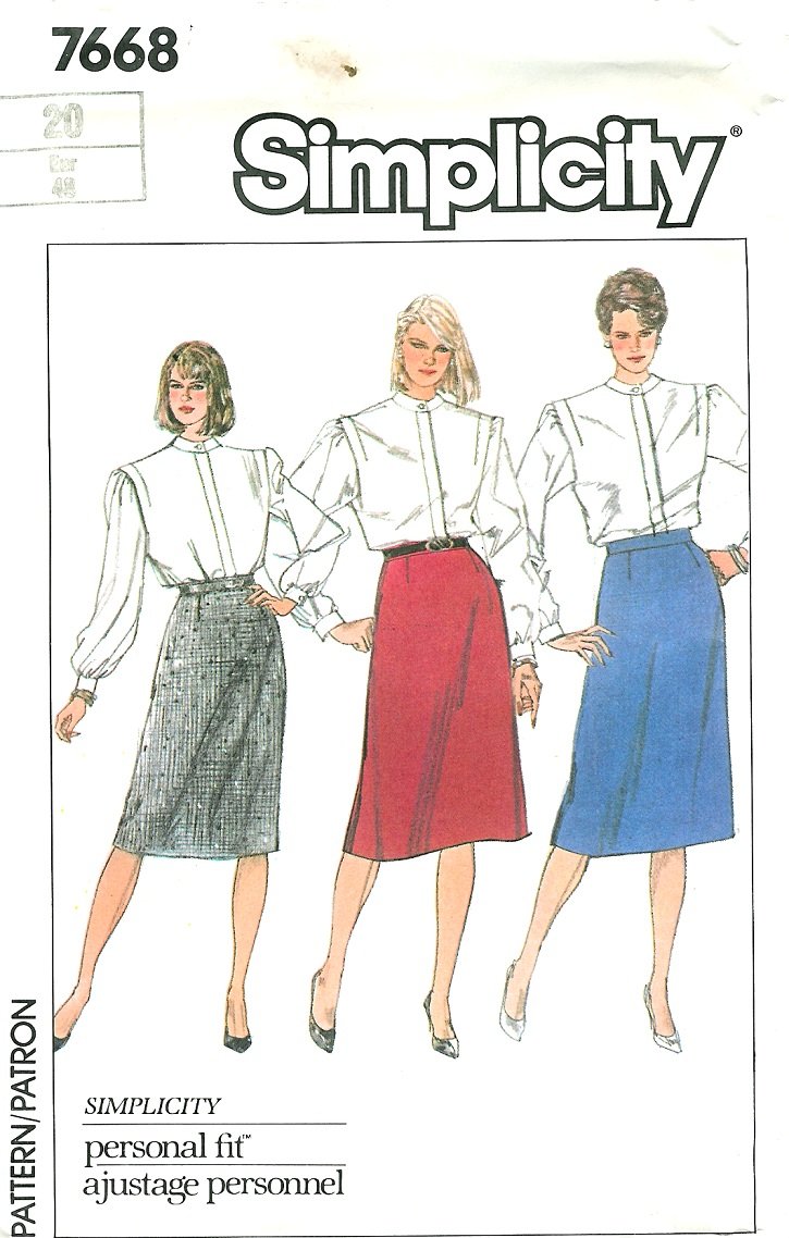 Straight Skirt Sewing Pattern Plus 20 Slim Easy Below Knee Vintage 7668