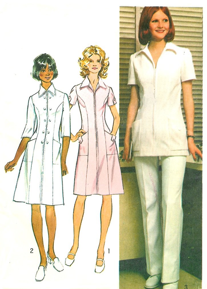Plus Vintage Nurse Dress Uniform Sewing Pattern Zip Front Top Pants ...