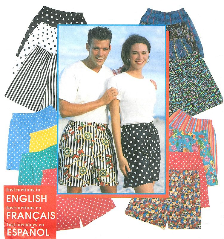 Pull On Shorts Sewing Pattern Easy Elastic Waist Unisex XXS XL Men Teen ...