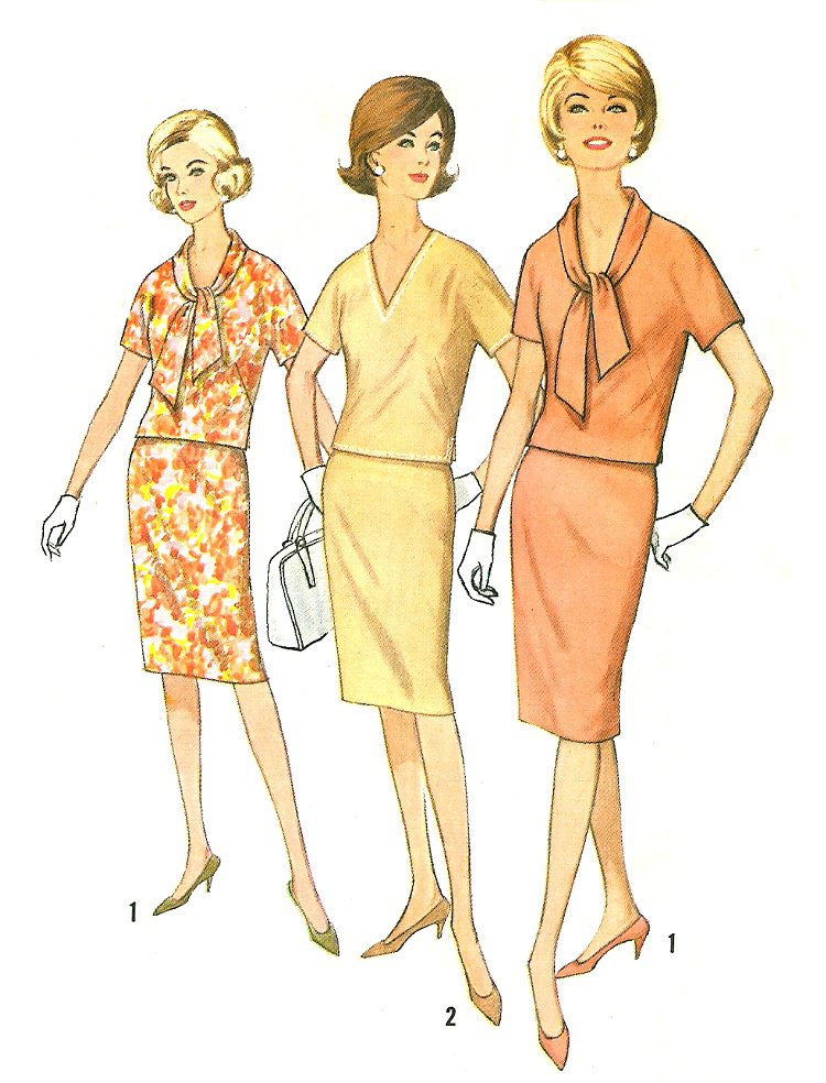 Two Piece Dress Sewing Pattern 10 Vintage 60s Easy Wiggle Skirt Top ...