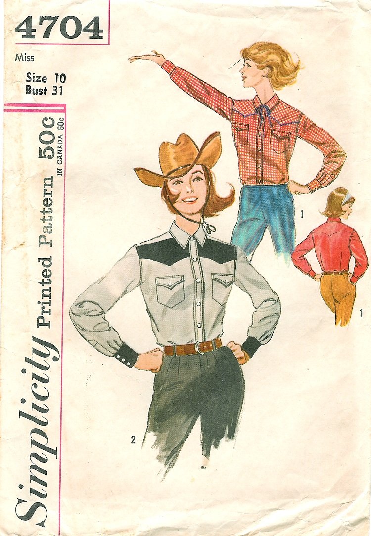 Ladies Western Shirt Sewing Pattern Sz 10 Vintage Cowgirl Rodeo Square ...