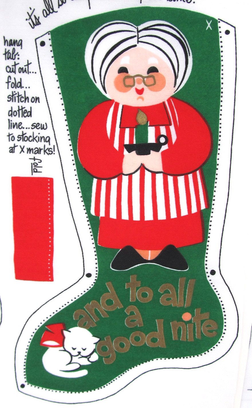 Mr Mrs Santa Clause Stocking Panels 15" Vintage 60s Reversible Felt SH ...