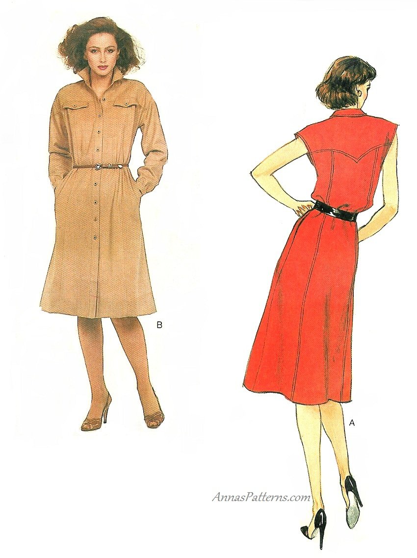 Vogue Shirt Dress Sewing Pattern Plus 16 Button Front Knee Length Long ...