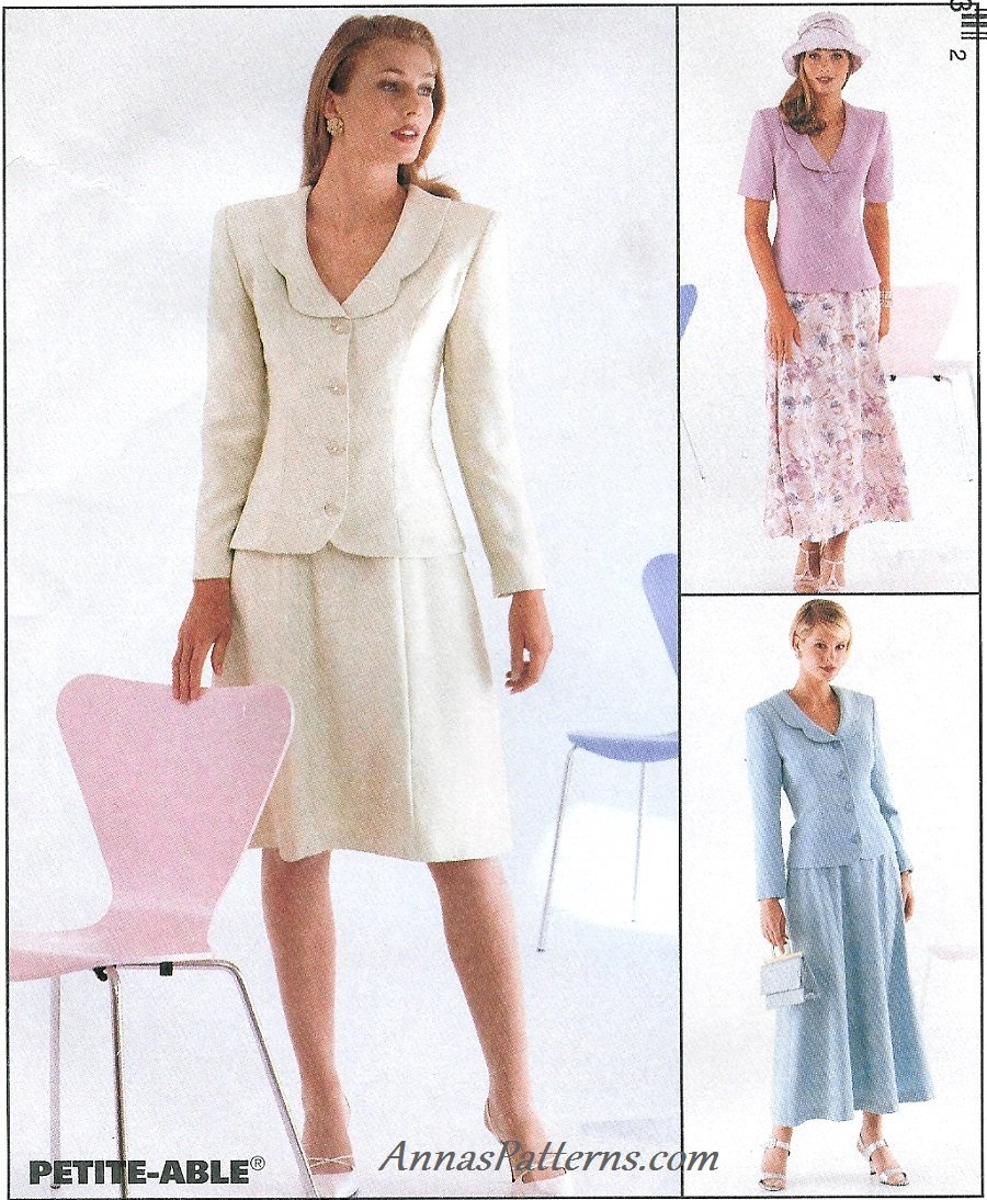 Misses Dress Suit Sewing Pattern Skirt Jacket 14-18 Button Front Collar ...