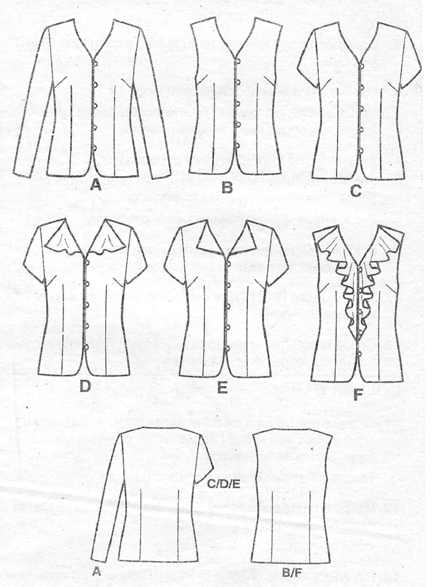 Button Front Blouse Shirt Sewing Pattern 12-16 Darted V-neck Long Short ...