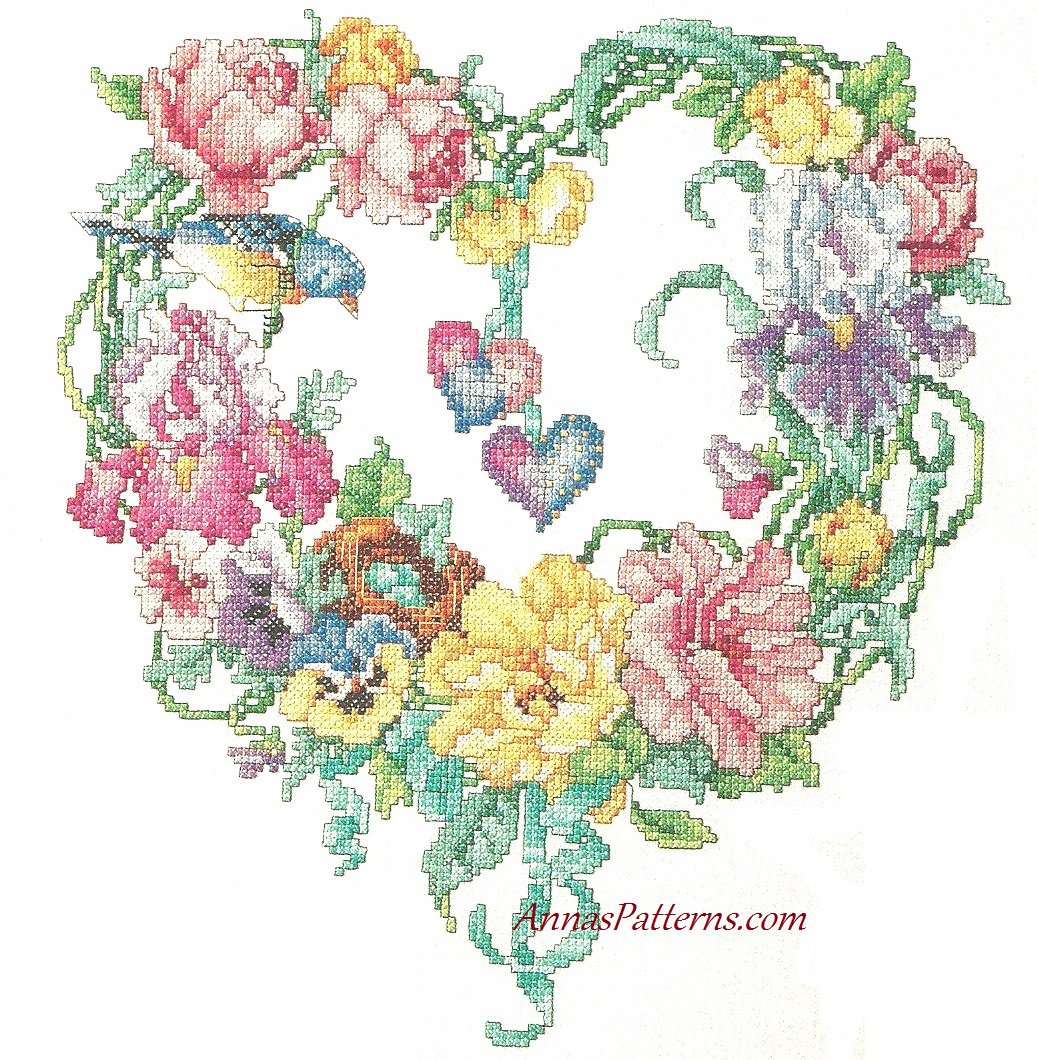 Floral Heart Wreath Stamped Cross Stitch Kit Bucilla Large 16 Inch Square
