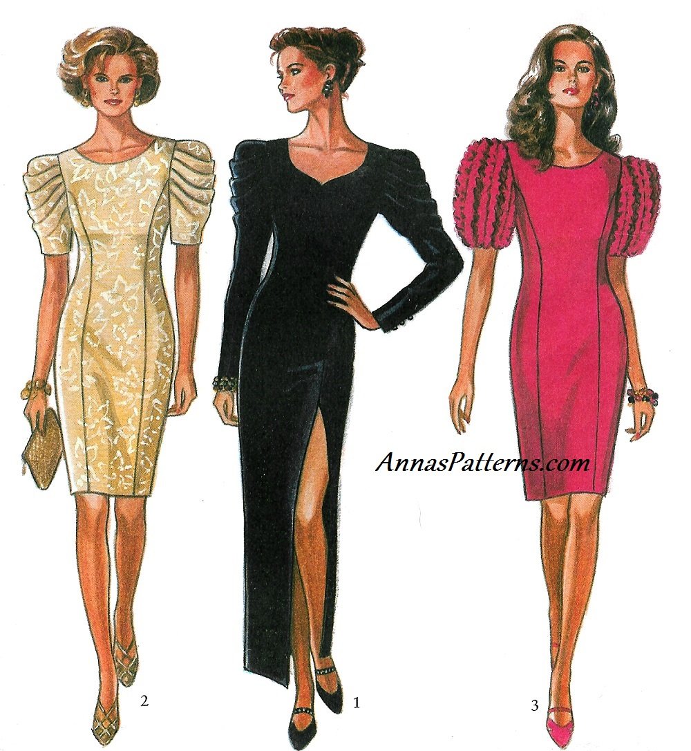 Sexy Fitted Dress Sewing Pattern 8-18 Evening Formal Puff Sleeve Knee ...