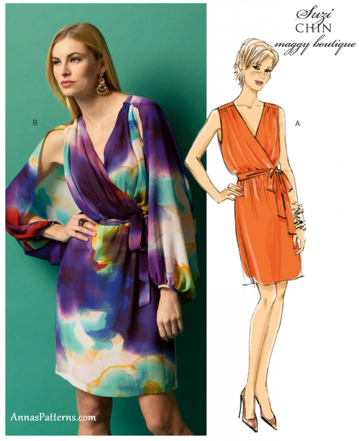 Suzi Chin Dress Sewing Pattern 8-16 Sleeveless V-neck Butterly Sleeve ...