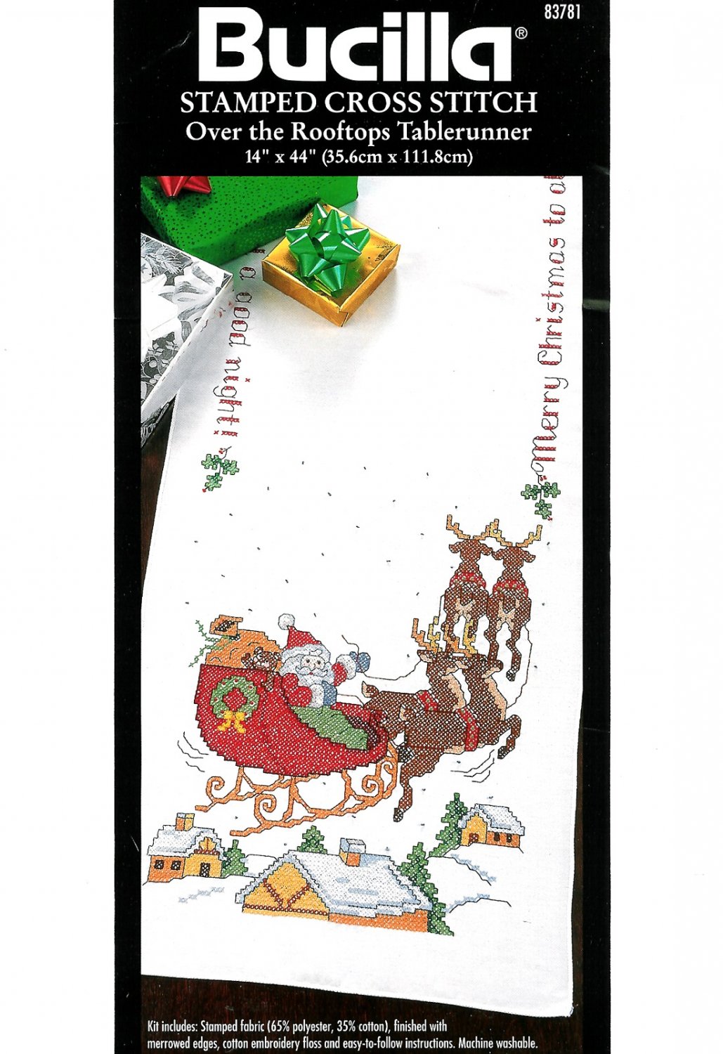 Over The Rooftop Table Runner Cross Stitch Kit Santa Sleigh Merry ...